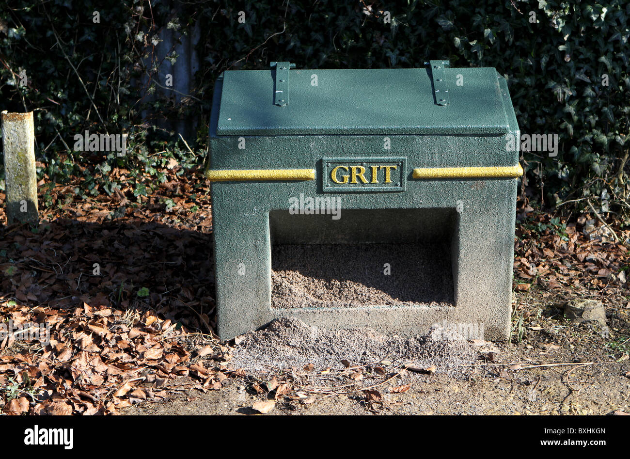 Roadside container containing rock salt for spreading onto an icy path ...