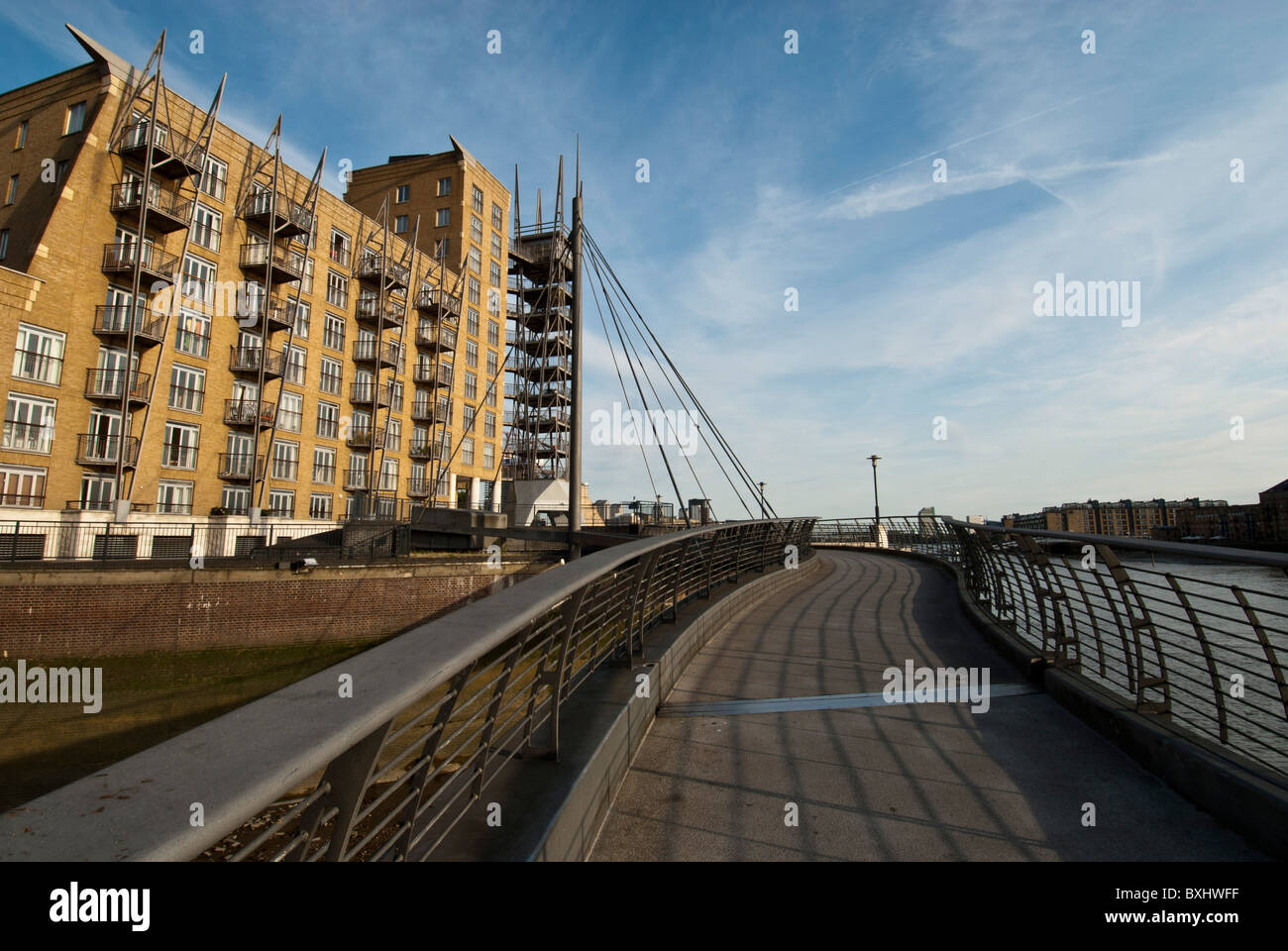 Dundee Wharf Limehouse apartment block and bridge Tower Hamlets London ...