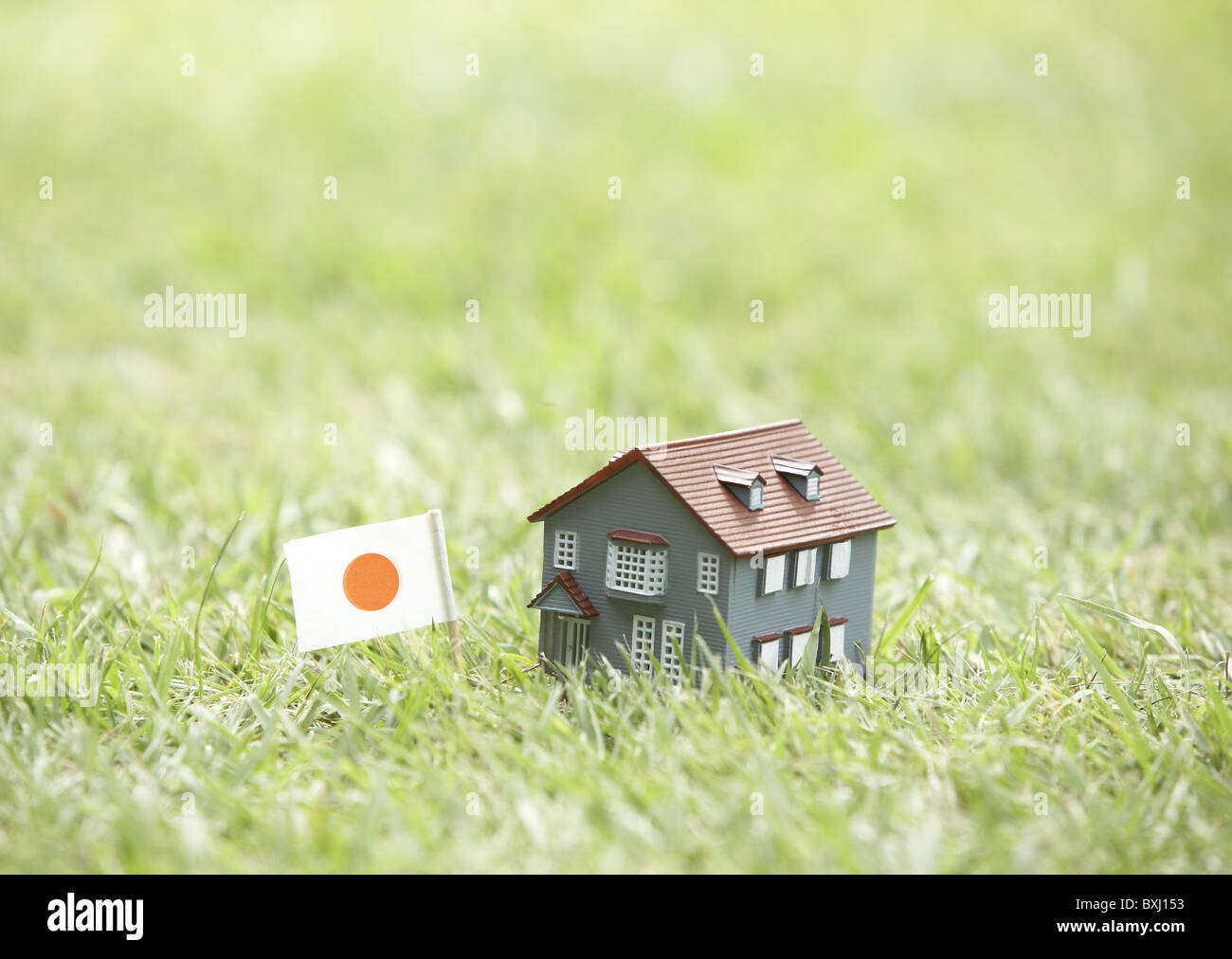 Japanese flag and miniature house Stock Photo - Alamy