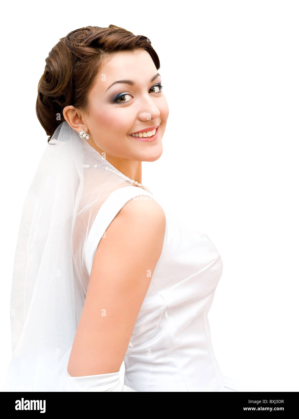 young charming bride looks into camera, isolated Stock Photo - Alamy