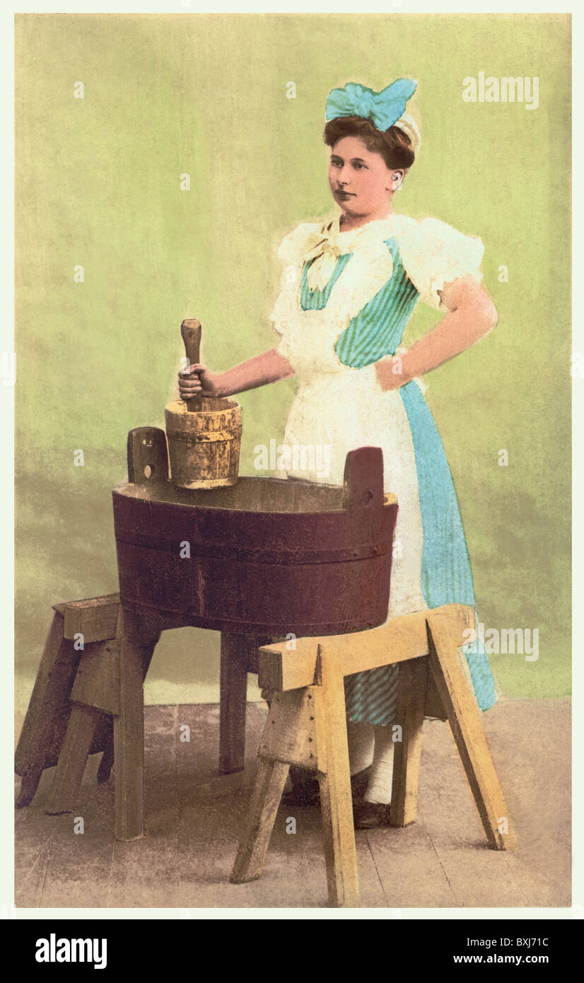 food, butter, maidservant with butter tub, Germany, circa 1905 ...
