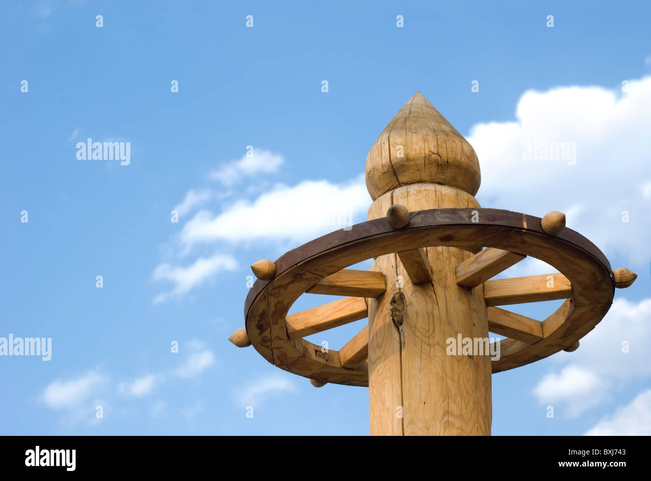 mongolian wooden tethering post against blue sky Stock Photo - Alamy