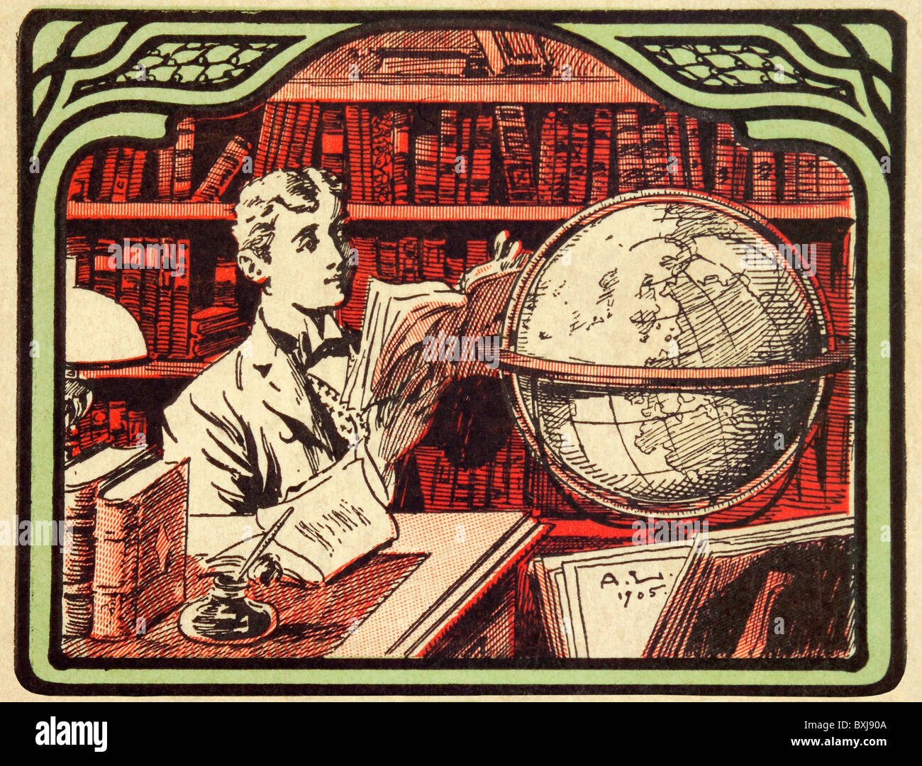 education, man in library, Germany, 1905, Additional-Rights-Clearences ...