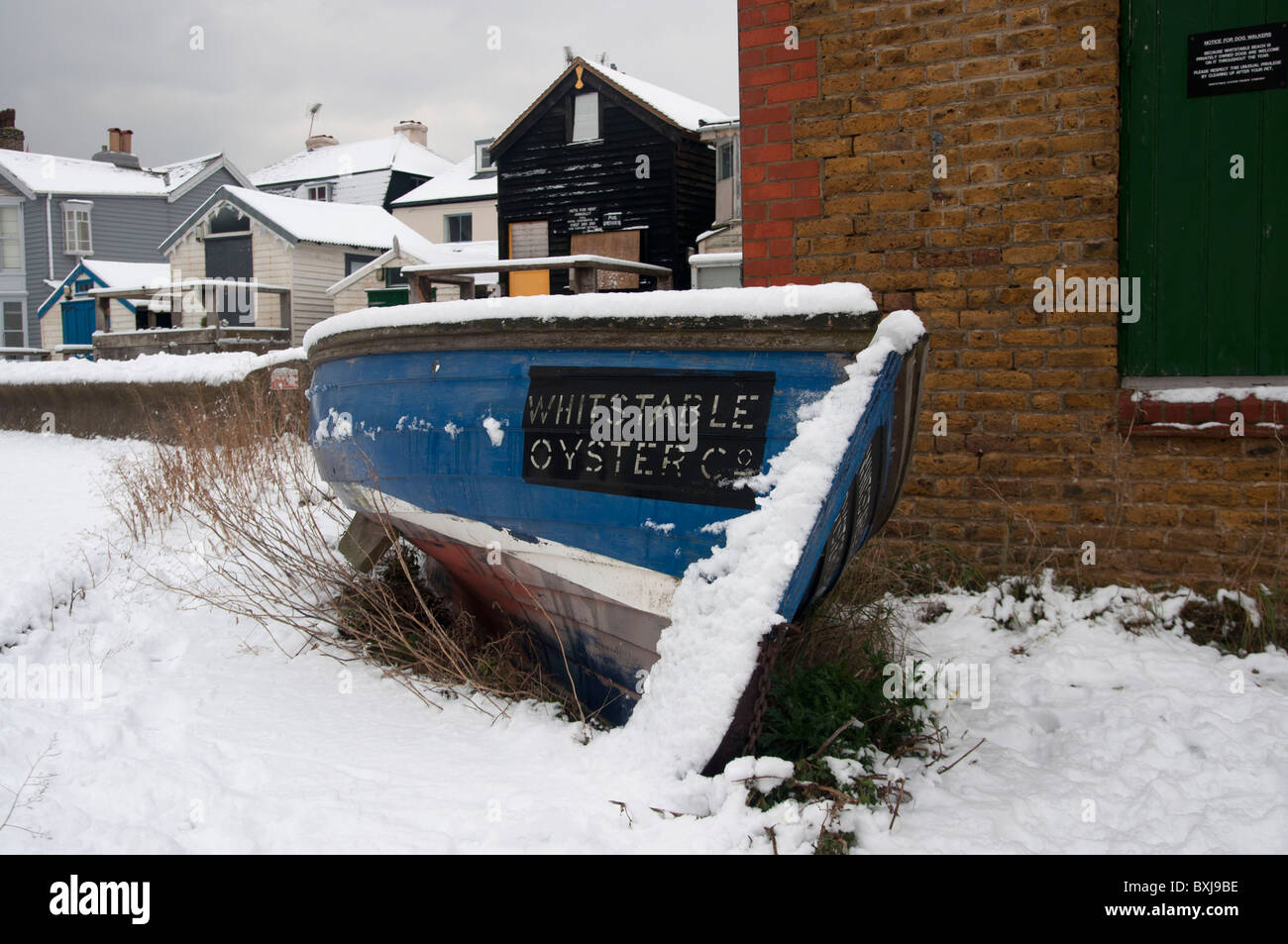 Whitstable beach Kent England UK seaside town in Snow Stock Photo - Alamy