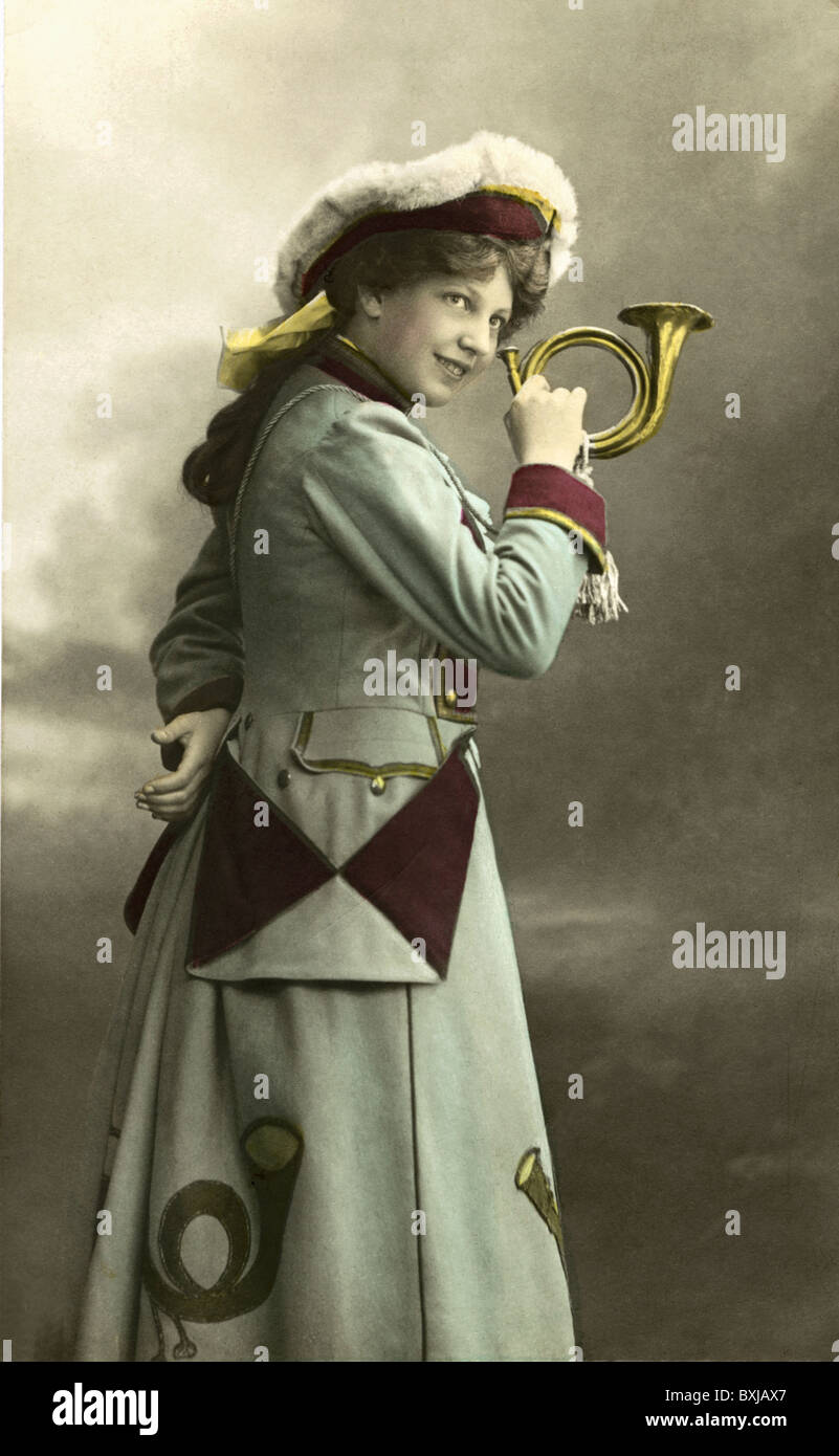 mail / post, female postillion, woman with posthorn, Germany, 1908 ...