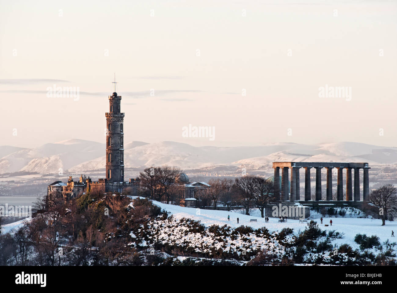 The National Monument and Nelson's Tower on Calton Hill, Edinburgh ...