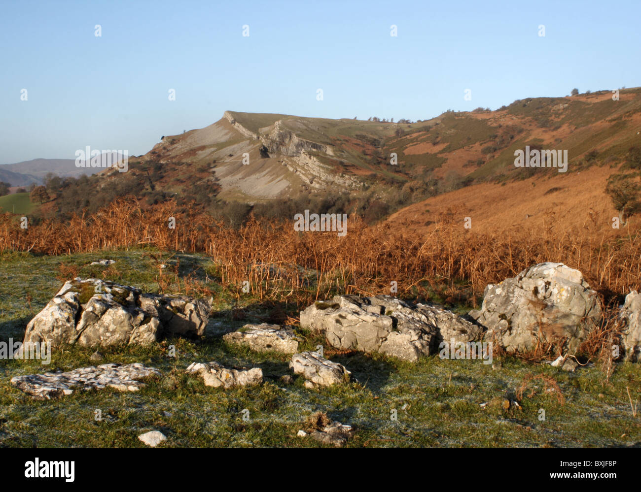 Winter morning on the Panorama with views of Eglwyseg rocks Llangollen ...