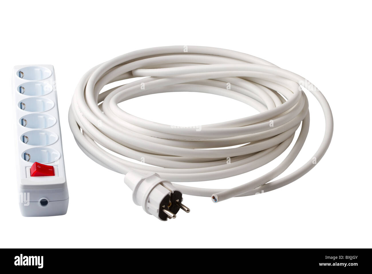 Electric cable plug and socket isolated on a white background Stock ...