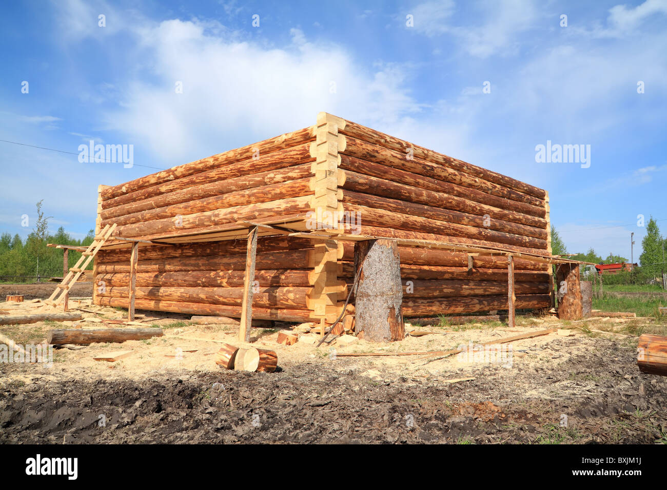construction of the wooden building Stock Photo - Alamy