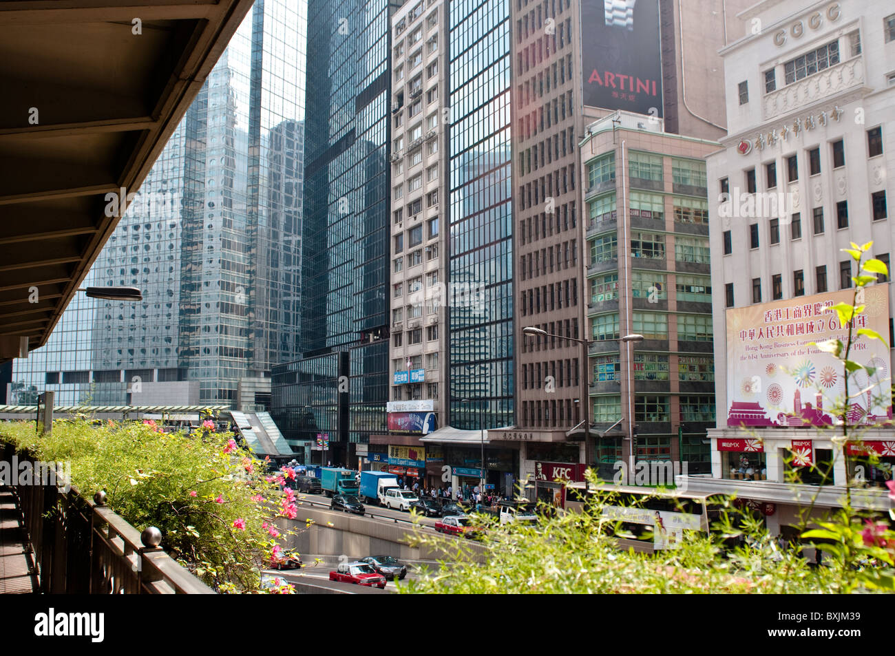 Walkway and Connaught Road Central, Hong Kong Island, China Stock Photo ...