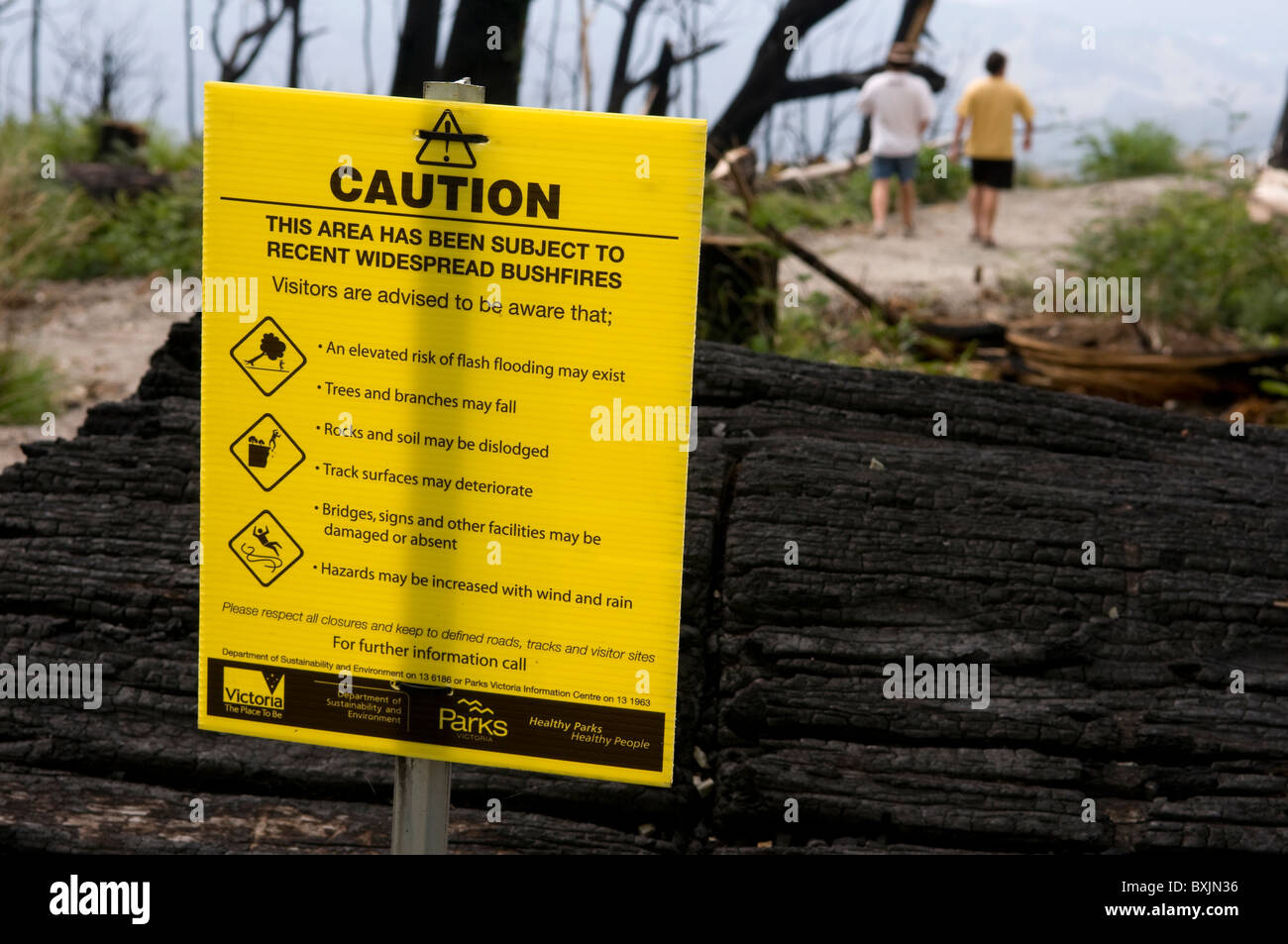 Caution sign for visitors at Keppels Lookout, Marysville, Australia ...