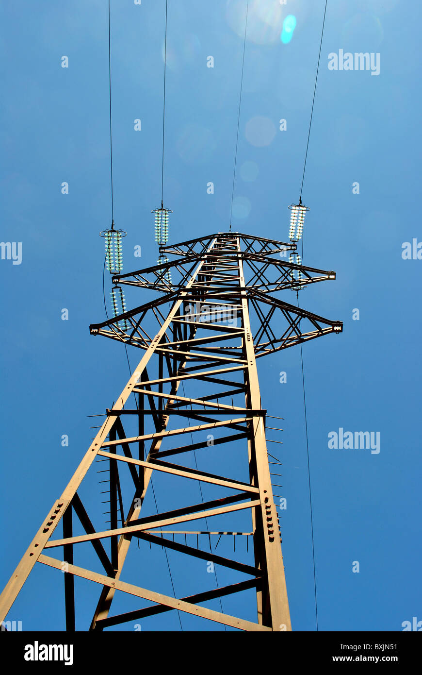 High voltage electricity pylon for the transport and transformation ...