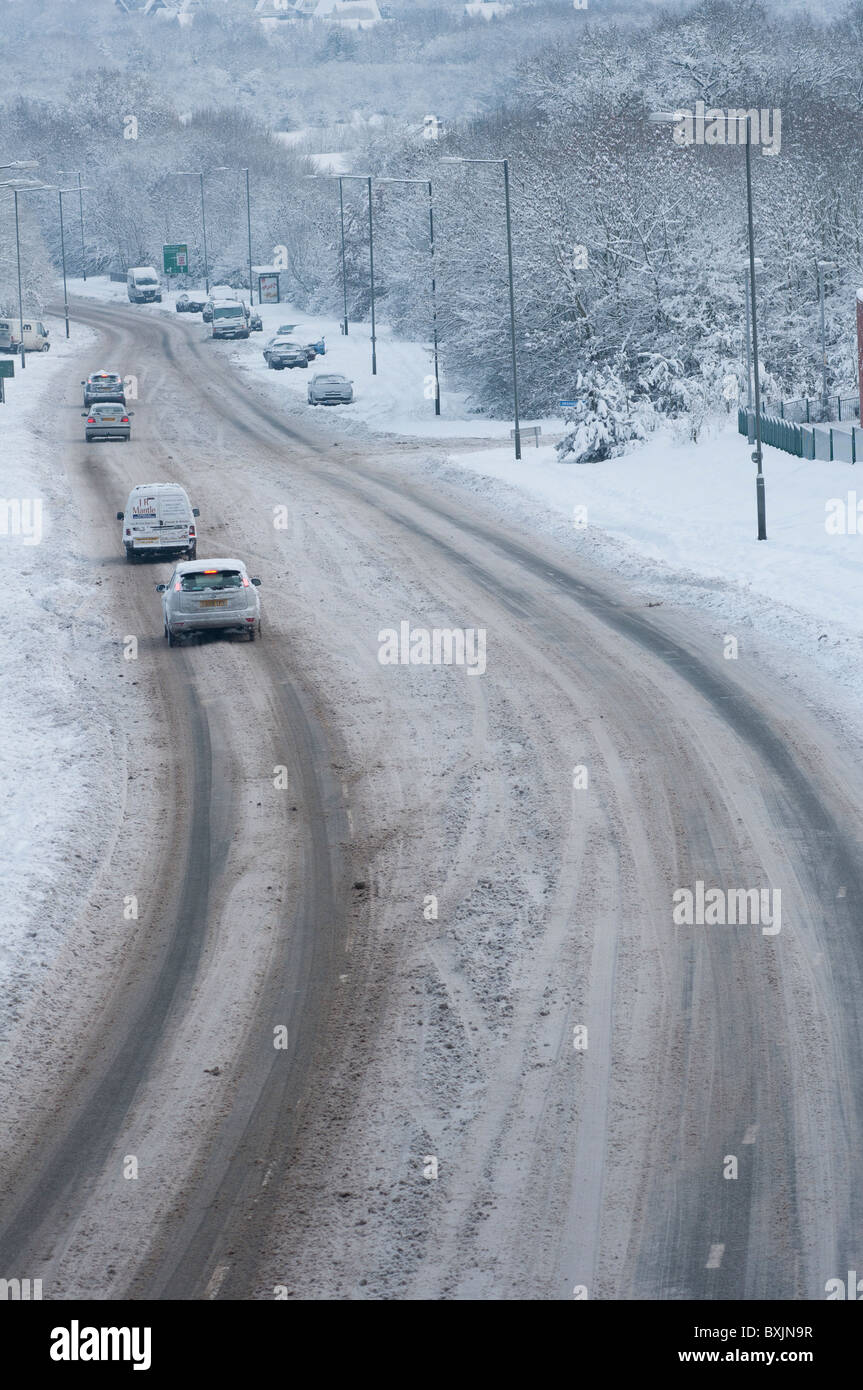 Difficult driving conditions in Worcestershire UK during the December ...