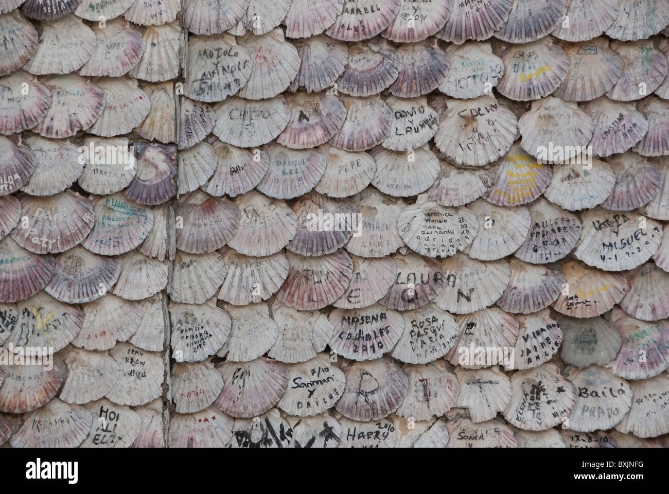 Shell covered wall on La Toja Church Stock Photo - Alamy