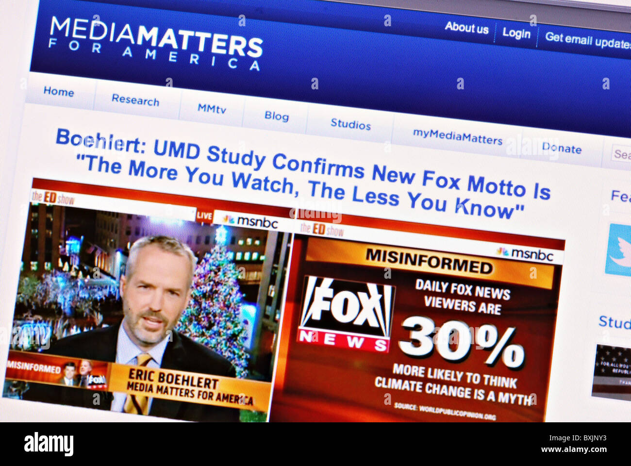 Front page of American progressive Media Matters website Stock Photo ...