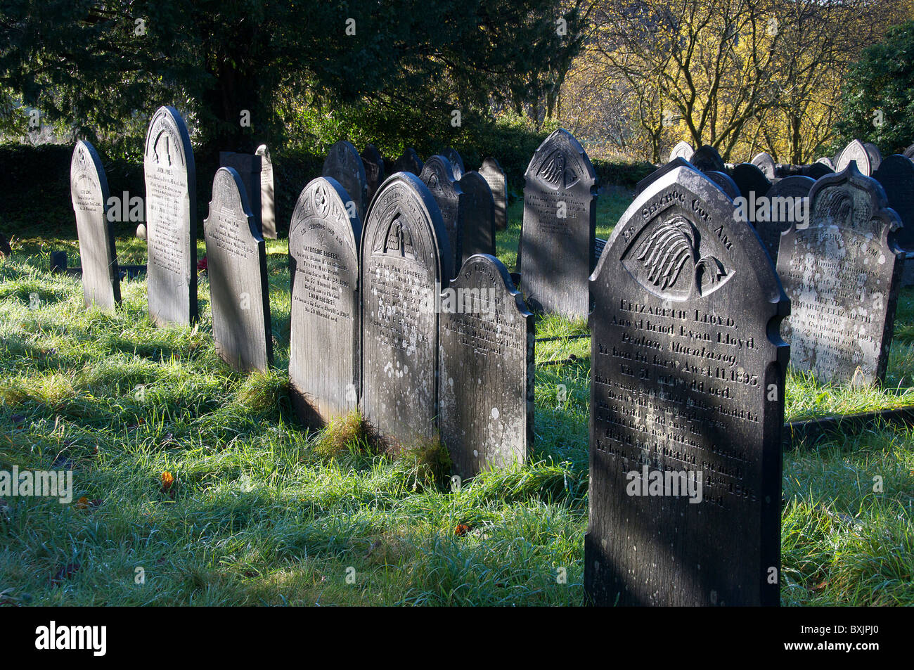 Grave stones St Twrog's Church, Maentwrog Snowdonia Wales UK Stock ...