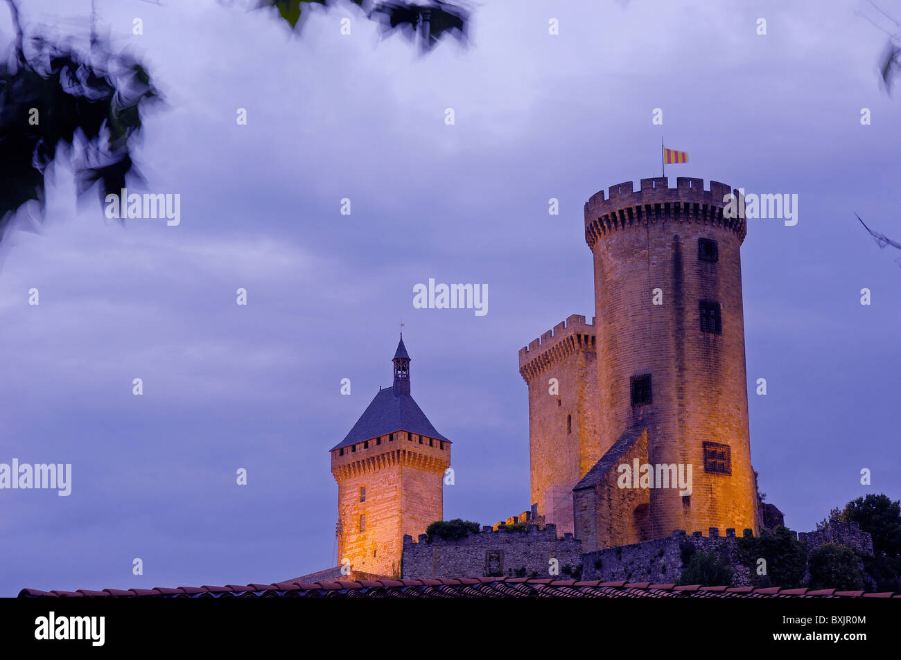Castle of Foix (Chateau de Foix) at Dusk. Cathar country. Ariege, Midi ...