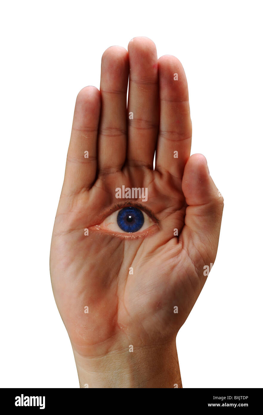 Eye in the palm of your hands Stock Photo - Alamy