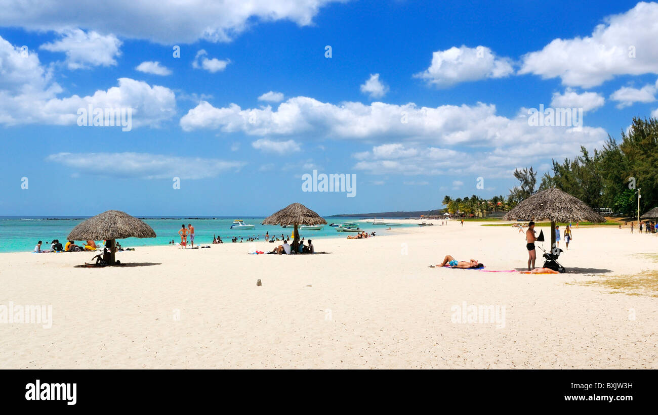 The long white sand beach in Flic en Flac, Black River, Mauritius Stock ...