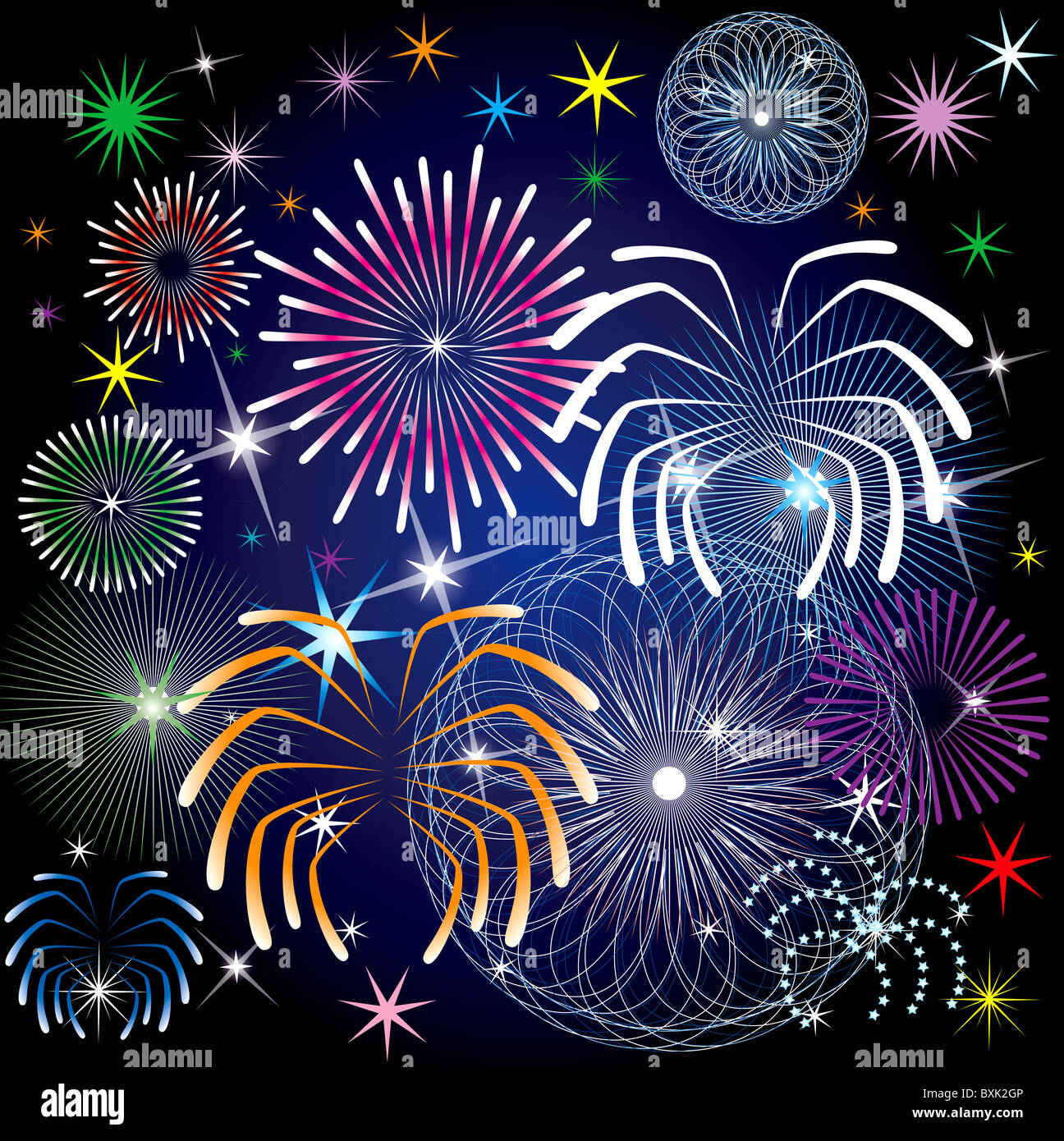 Vector Illustration of colorful fireworks Stock Photo - Alamy