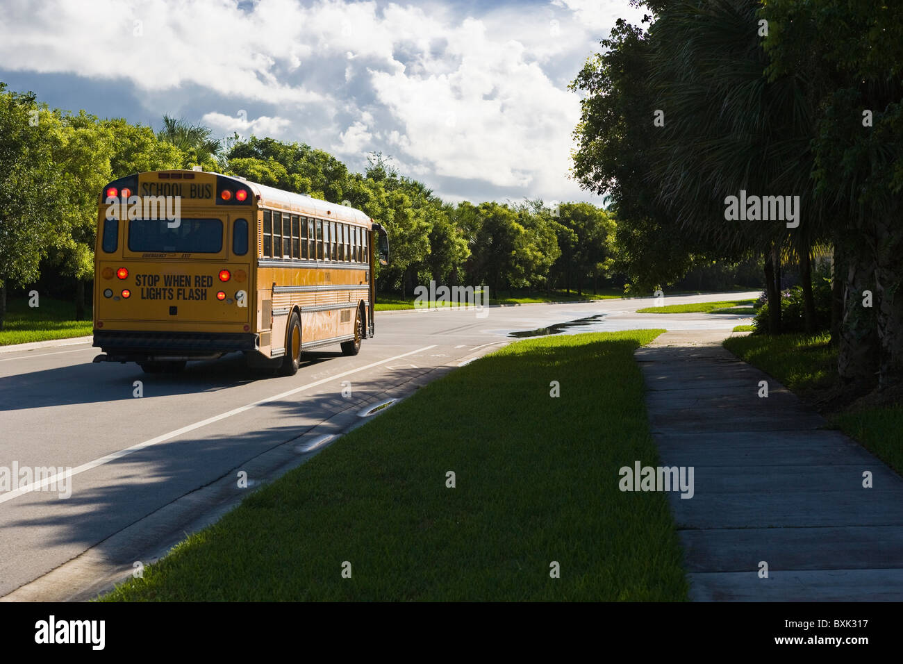 School bus stopping in the street, Miramar, Florida, USA Stock Photo ...