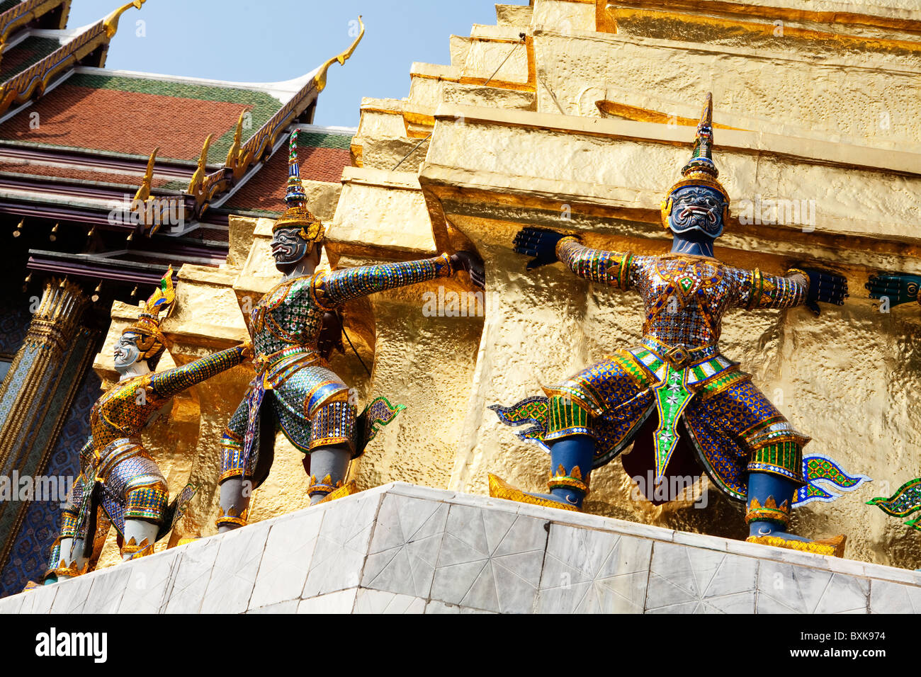 Statues characters from the Ramakien epic including monkeys and demons ...