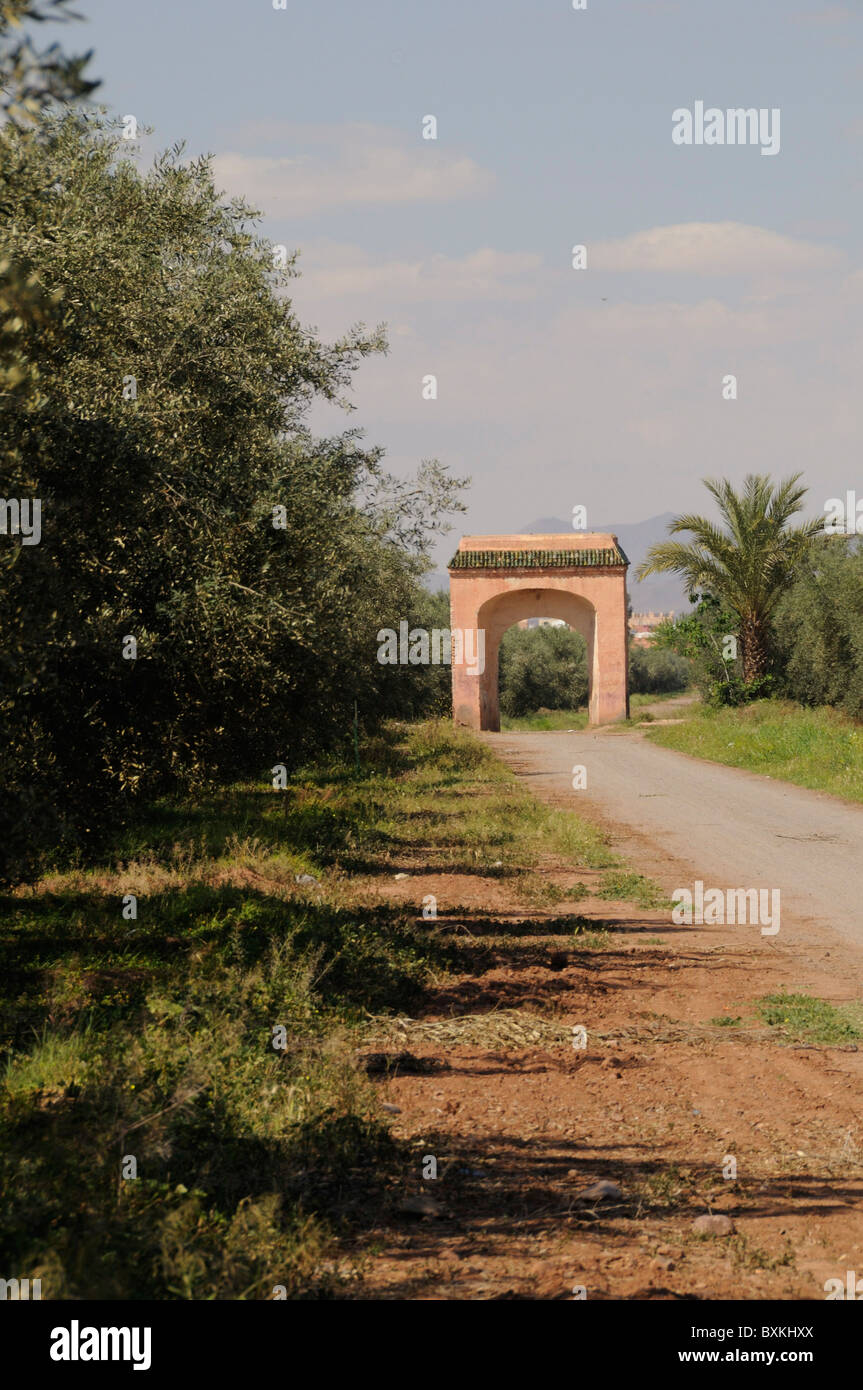 Olive grove and gateway of the Agdal Gardens, Marrakech, The Agdal ...