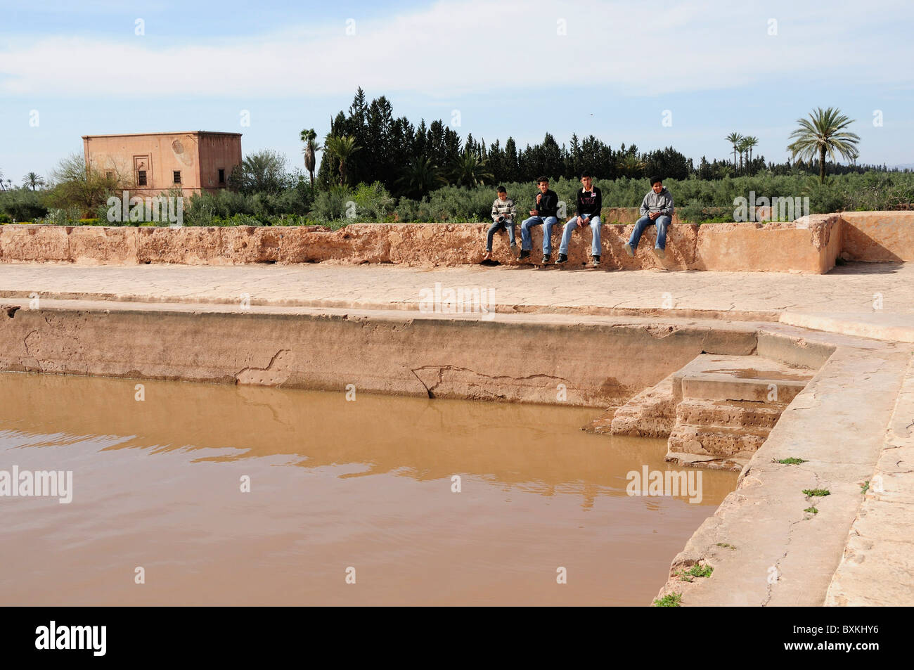 Tank of Health pool with views across gardens of the Agdal Gardens ...
