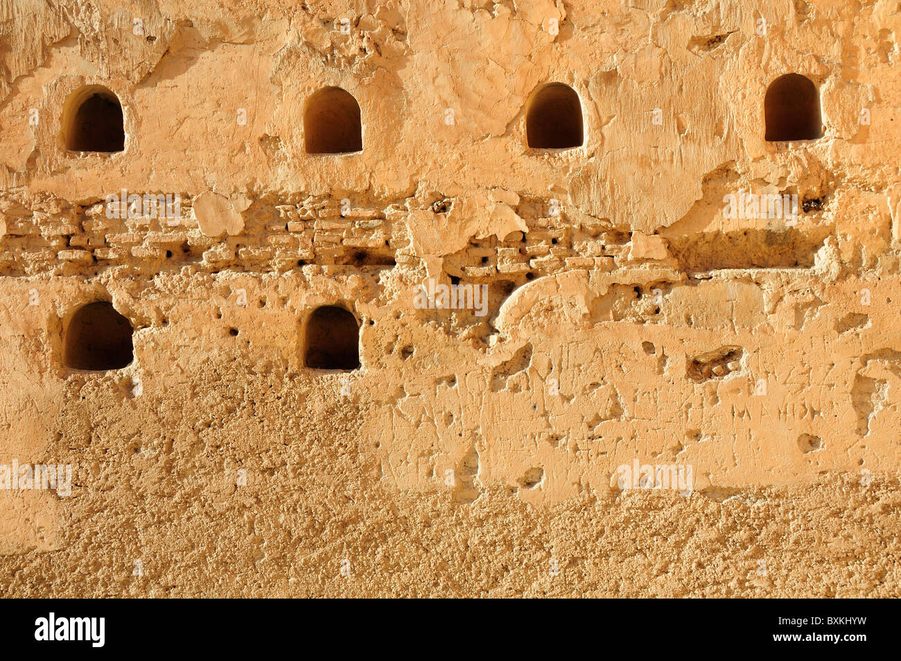 Pise walls at the ruins of Badii Palace, Marrakech, built by Saadien ...