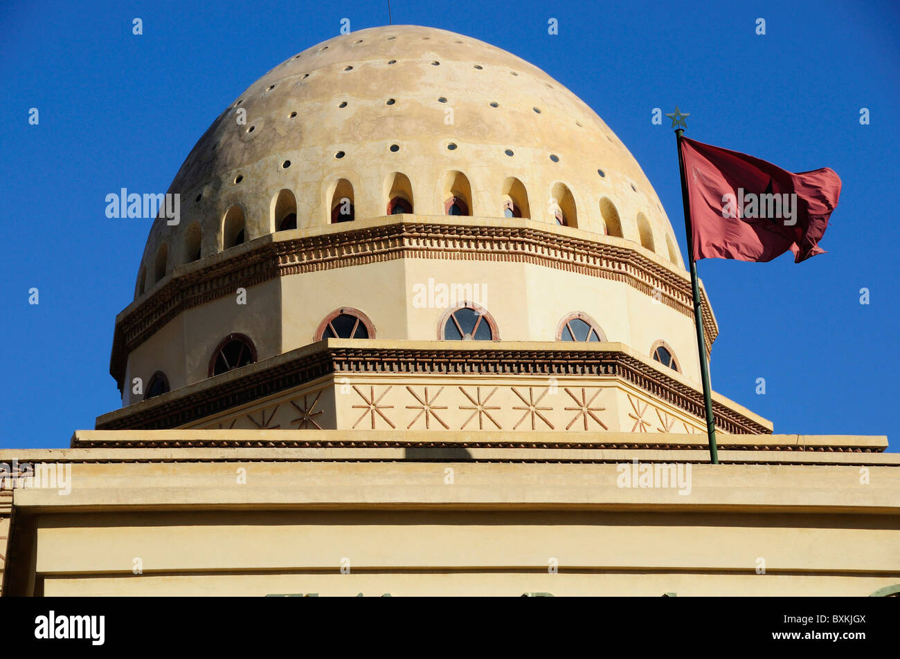 Dome and flag of Morocco flying from the roof of the Theatre Royal in ...
