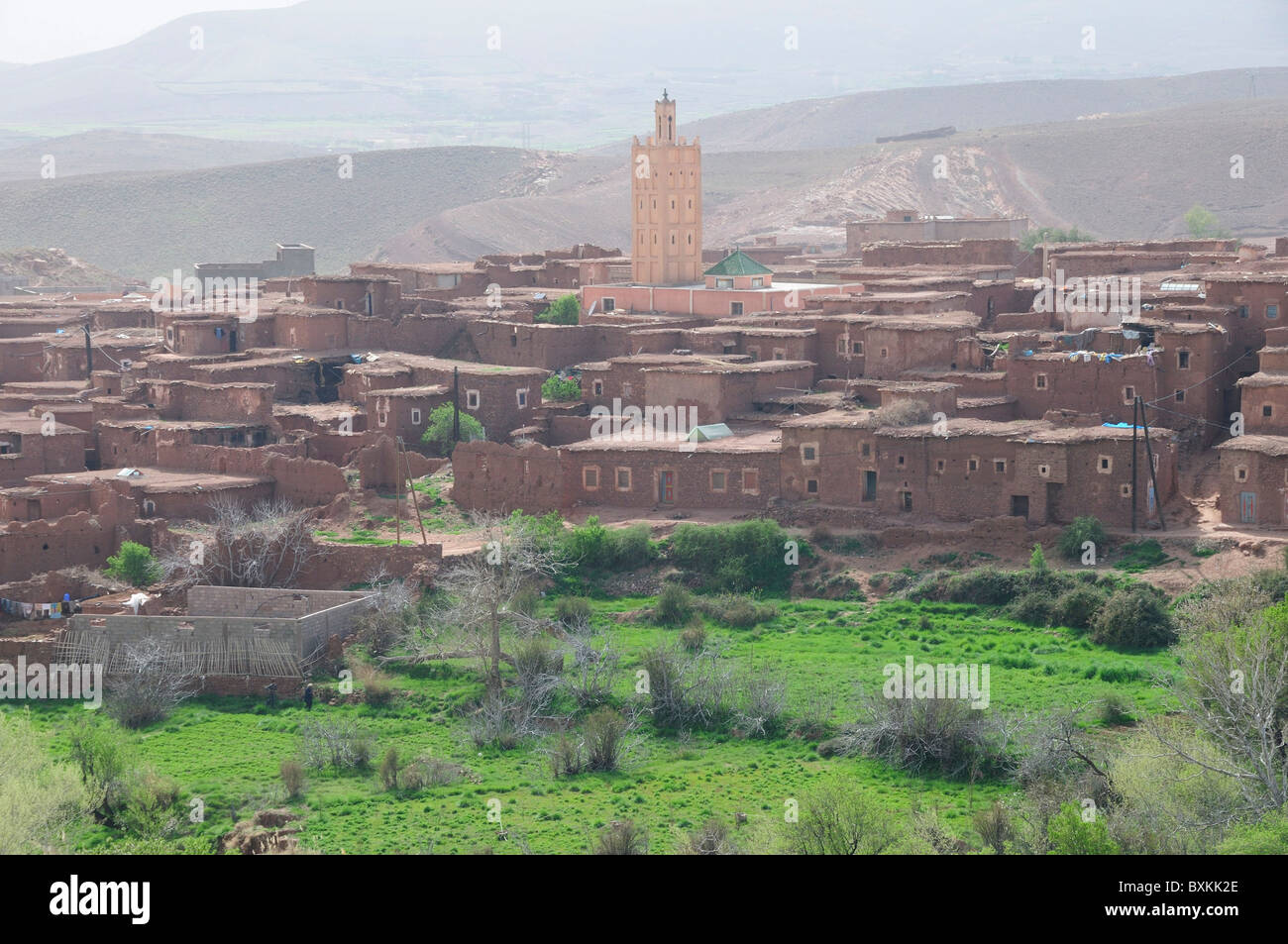 View of Telouet village from Dar Glaoui kasbah, Telouet Stock Photo - Alamy