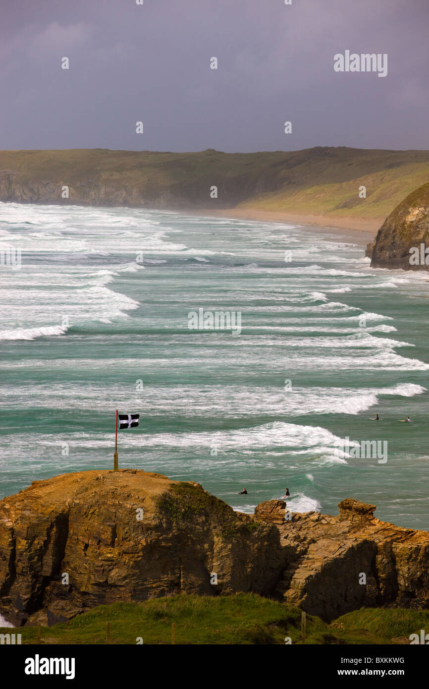 Perranporth beach cliff view hi-res stock photography and images - Alamy