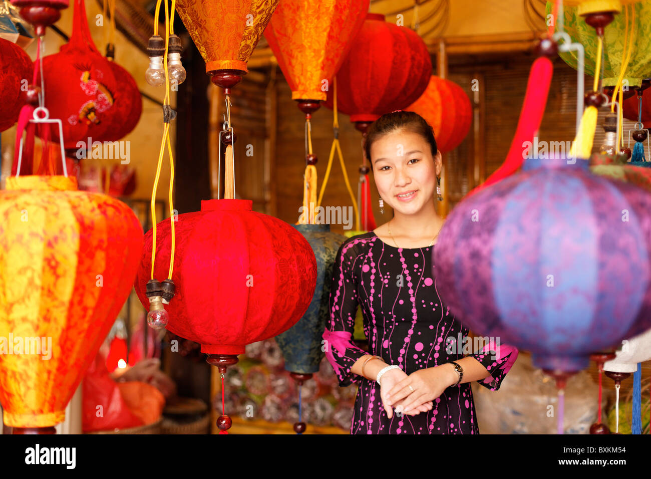 Woman inside a lampion store, Hoi An, Annma, Vietnam Stock Photo - Alamy