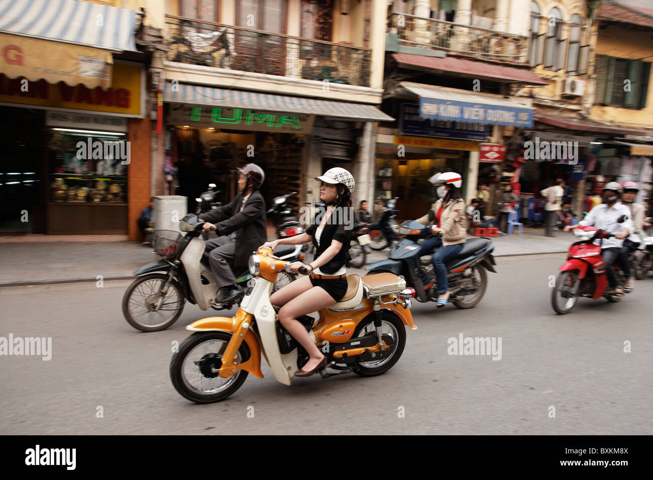 Moped riders, old town, Hanoi, Bac Bo, Vietnam Stock Photo - Alamy