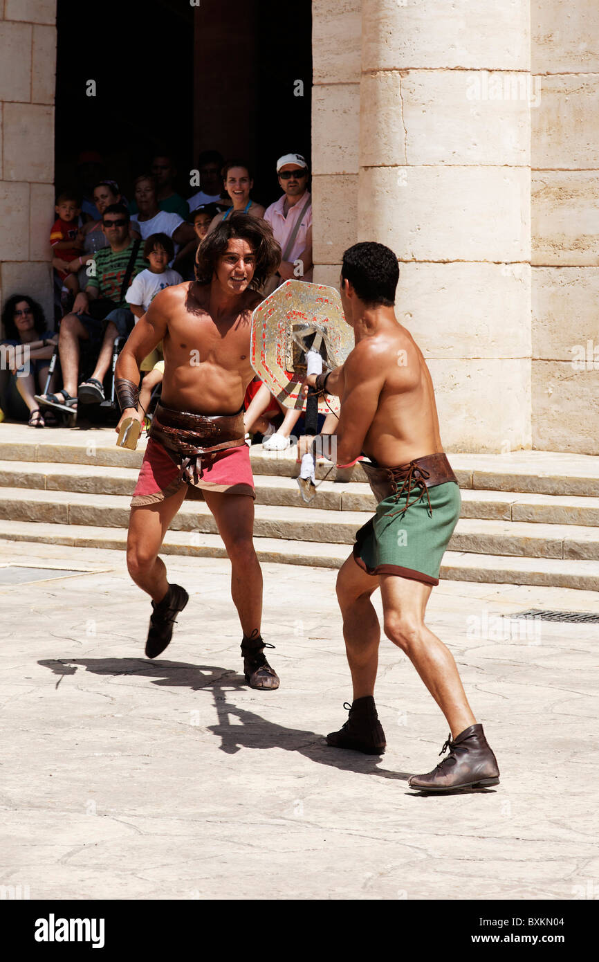 Gladiators fighting, Terra Mitica theme park, Benidorm, Alicante, Spain ...