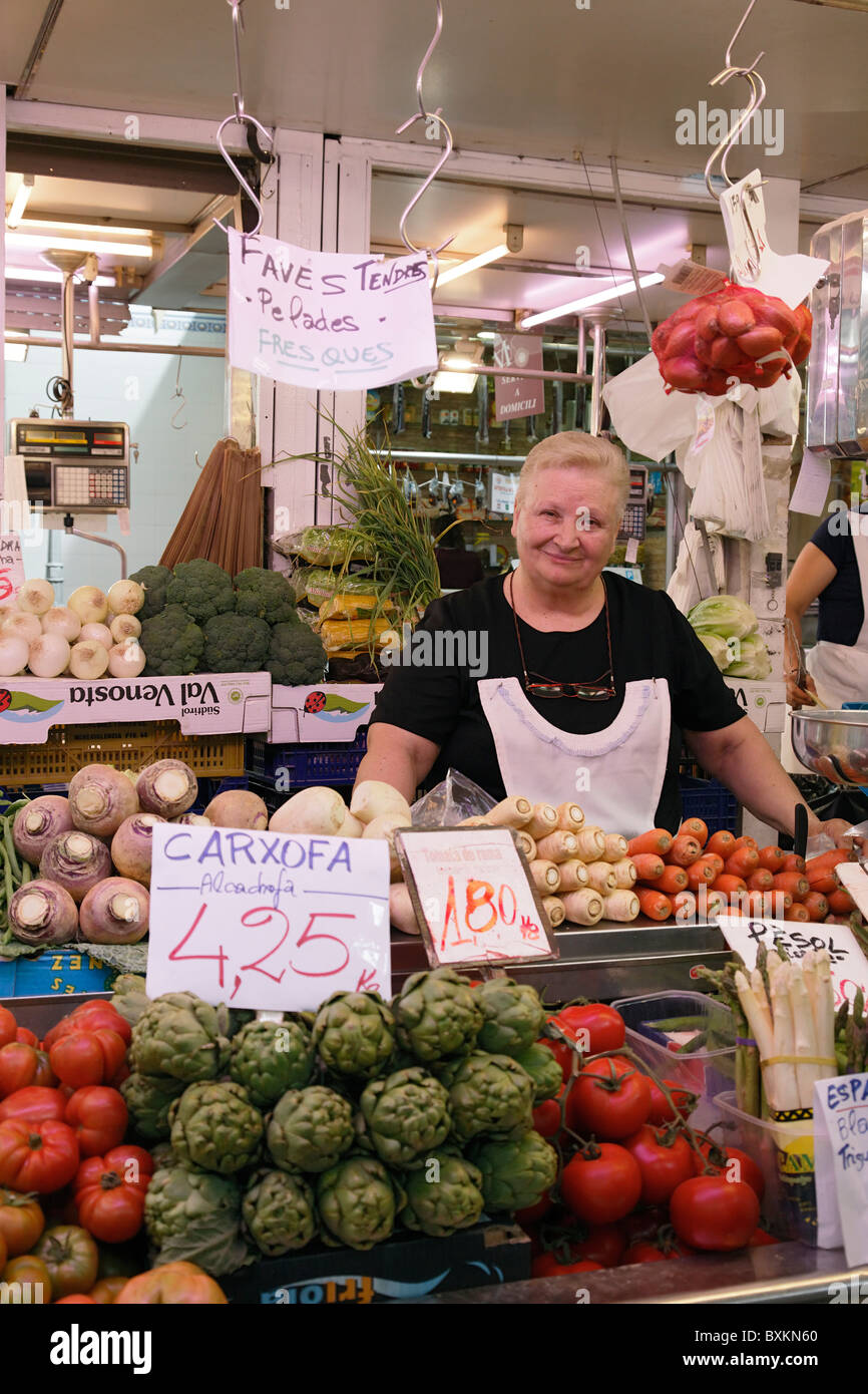 Vegetable stall, market hall Mercado Central, Valencia, Valencia, Spain ...