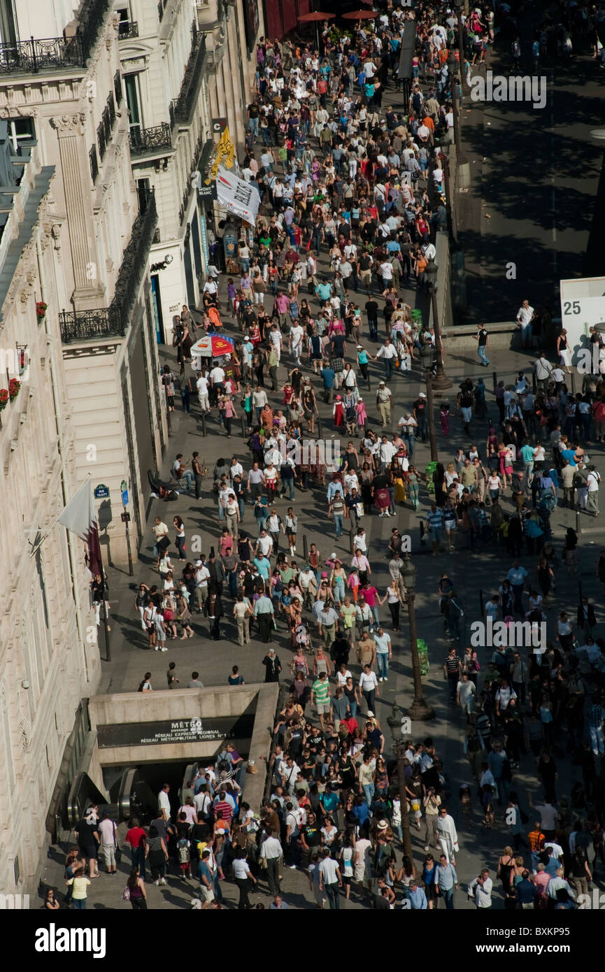 Paris, Champs Elysees, France, Overview, aerial people walking, Crowd ...
