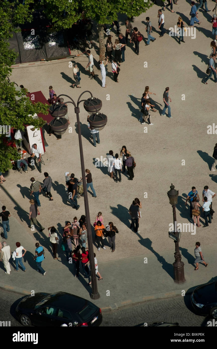 Paris, Champs Elysees, France, Overview Sidewalk, Aerial People Walking ...