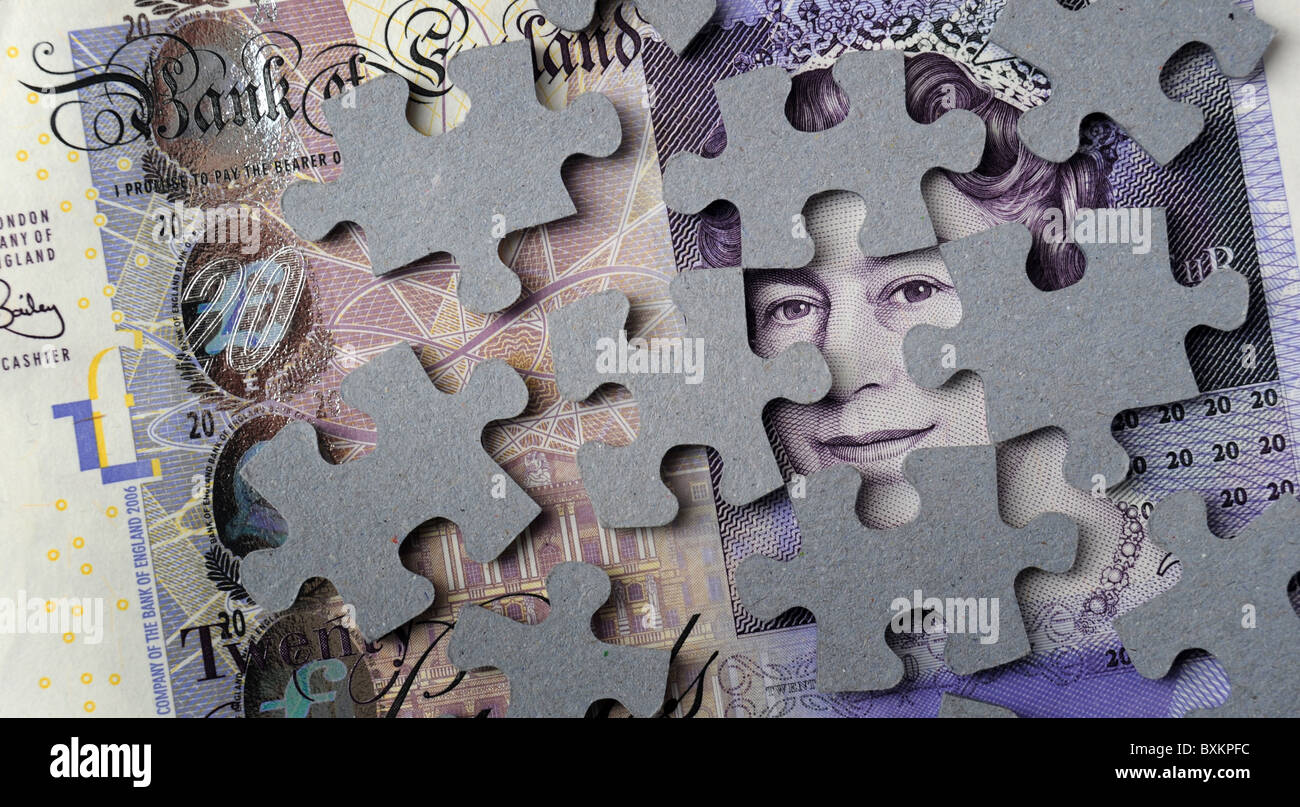 BRITISH TWENTY POUND £20 NOTE QUEENS HEAD WITH JIGSAW PIECES RE FINANCE ...