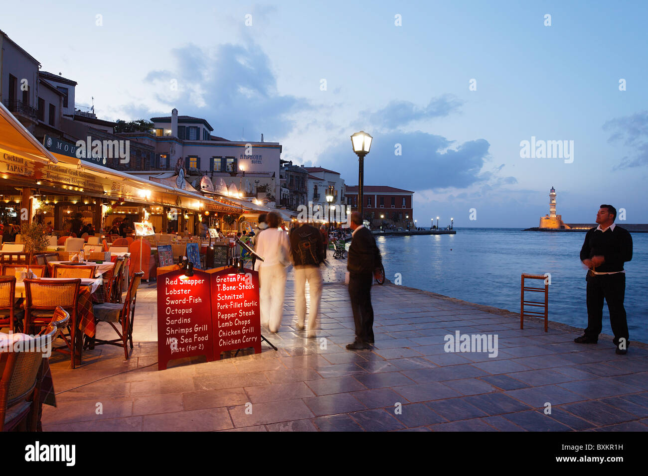 Promenade, Venetian port, Chania, Crete, Greece Stock Photo - Alamy