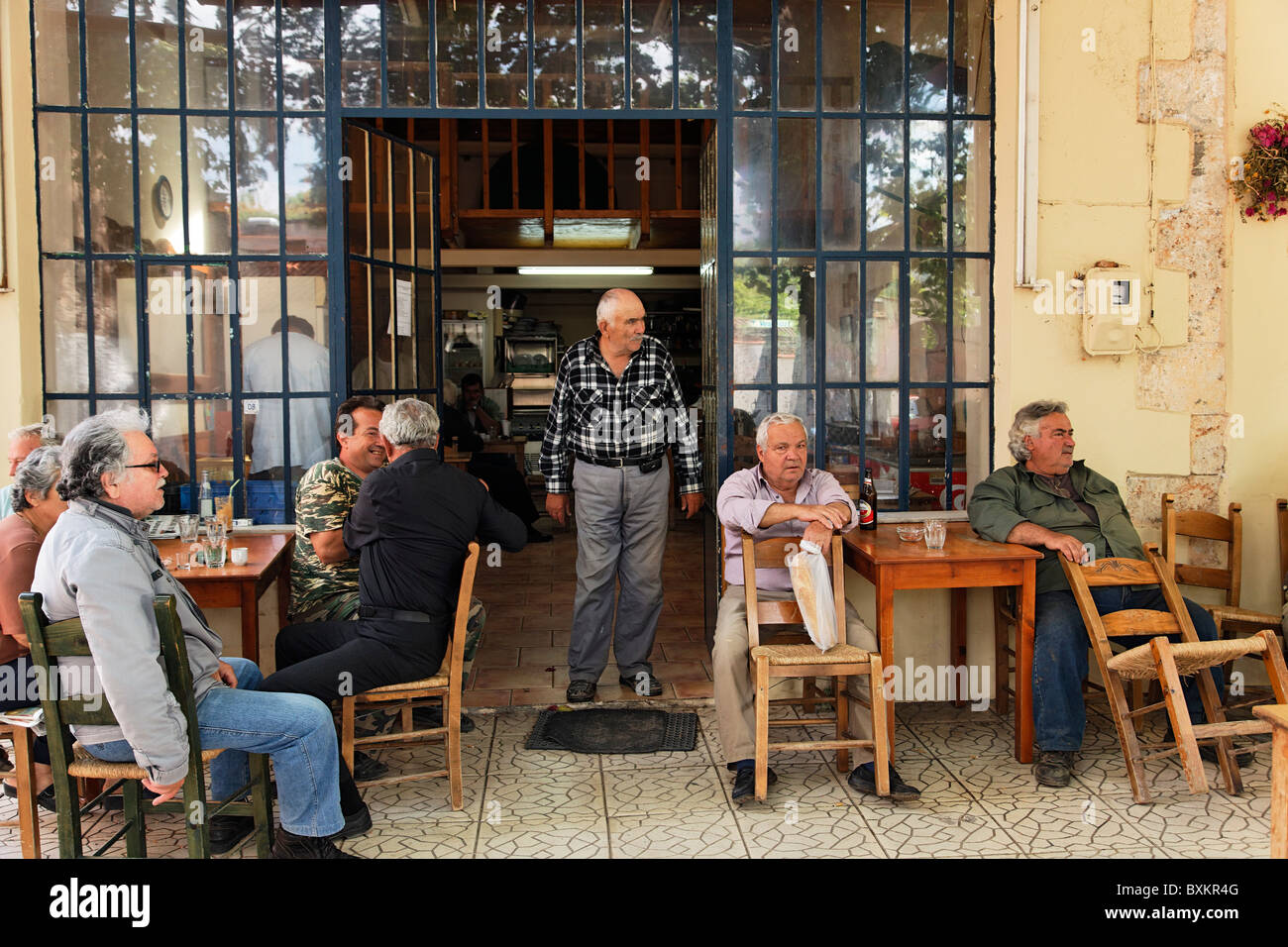 Men in a coffeehouse (Kafenio), Neo Chorio, Chania Prefecture, Crete ...