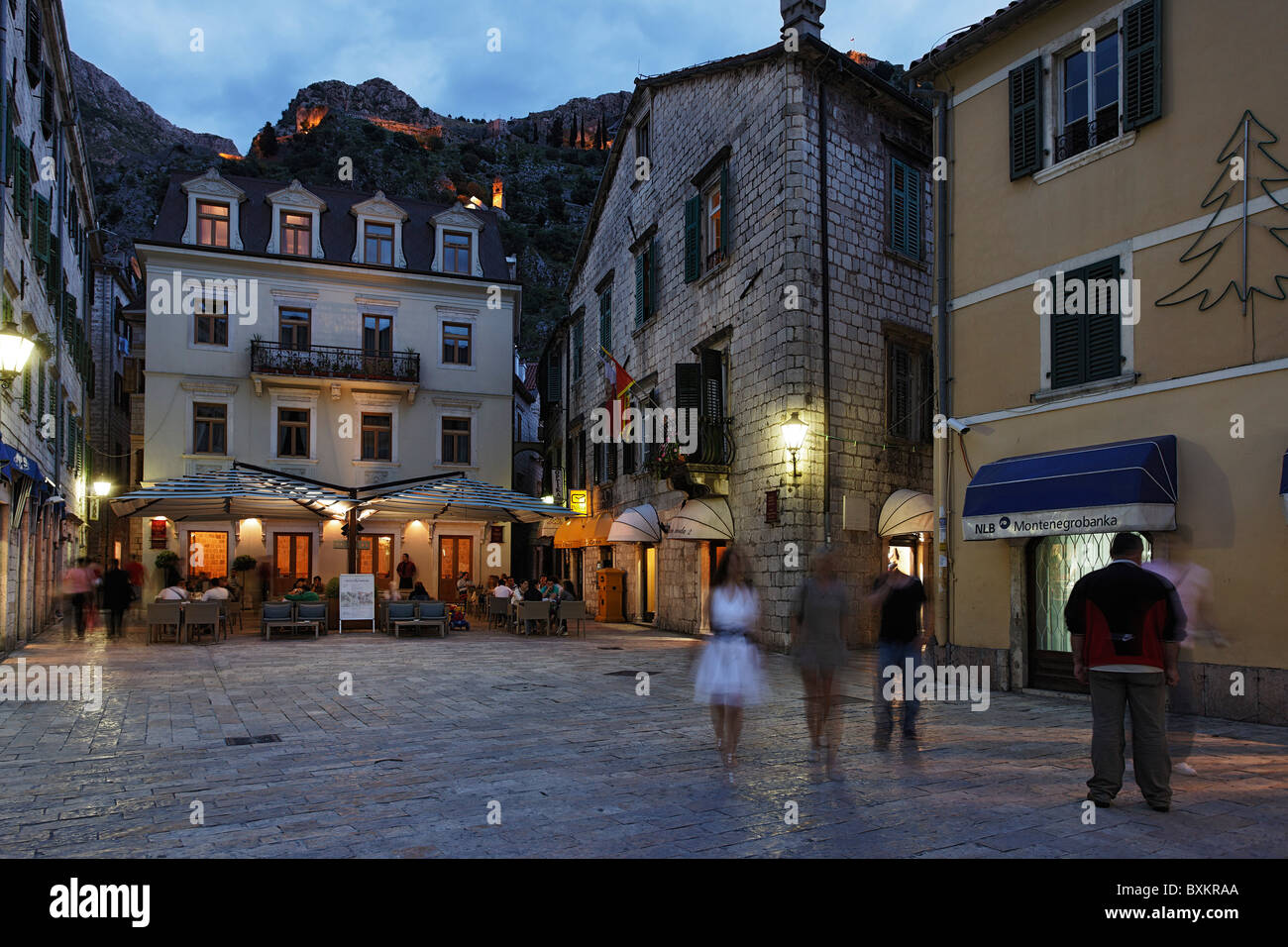Trg Oktobarske Revolucije, Square, Fortress on the hill, Kotor, Bay of ...