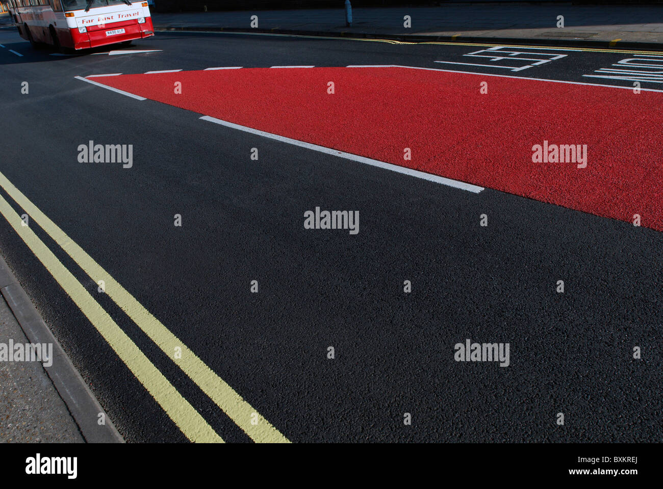 Coloured asphalt bus lane Ipswich United Kingdom Stock Photo - Alamy