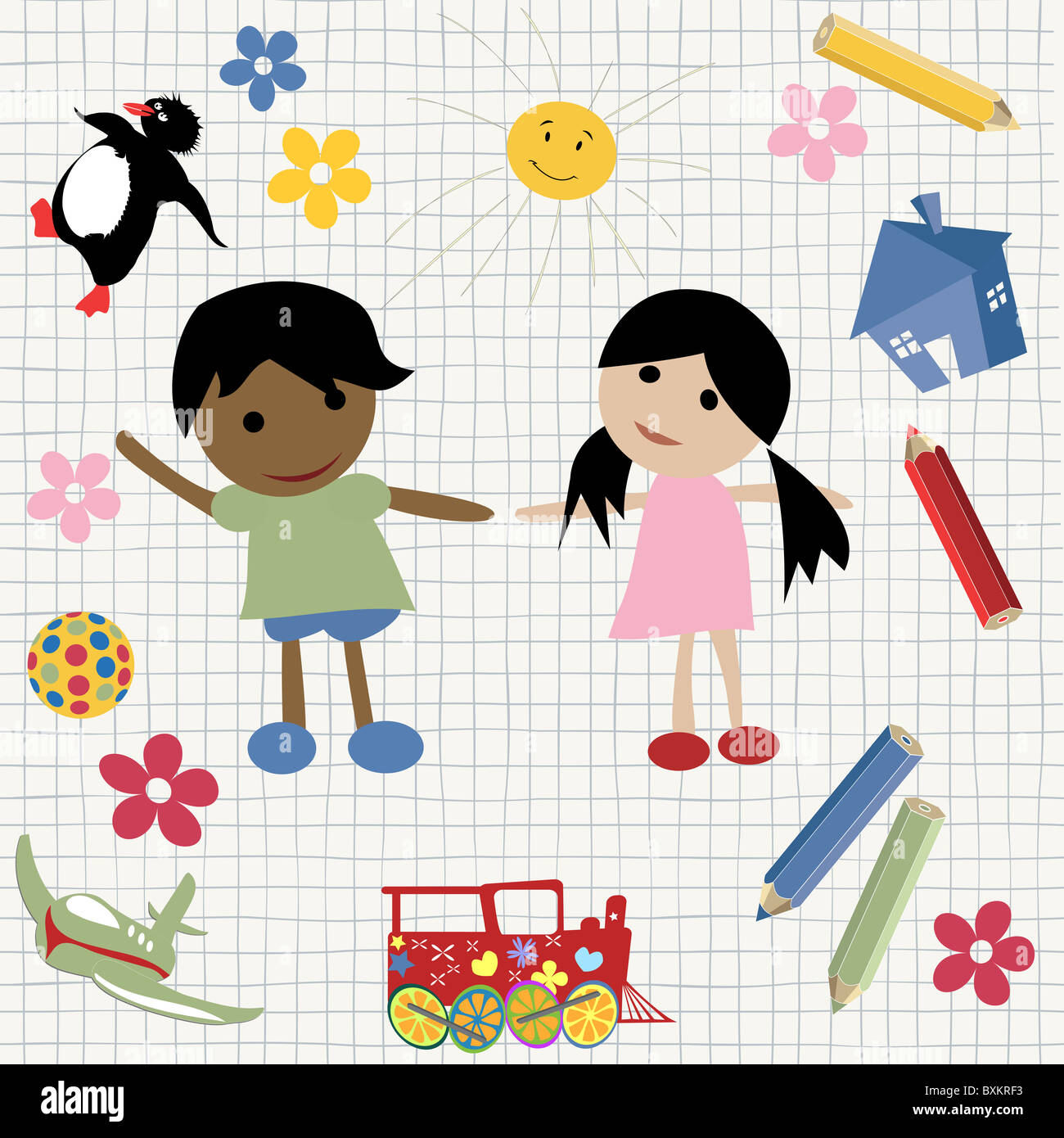 Childlike drawing house family hi-res stock photography and images - Alamy