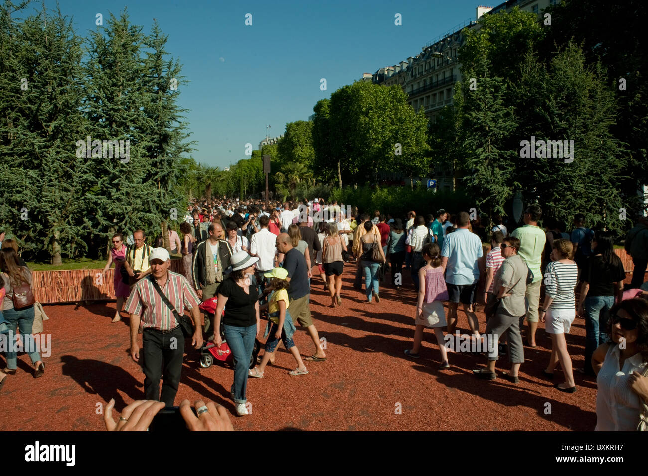 Crowd of Tourists, Visiting Paris, France, Garden Festival, Champs-Ely ...