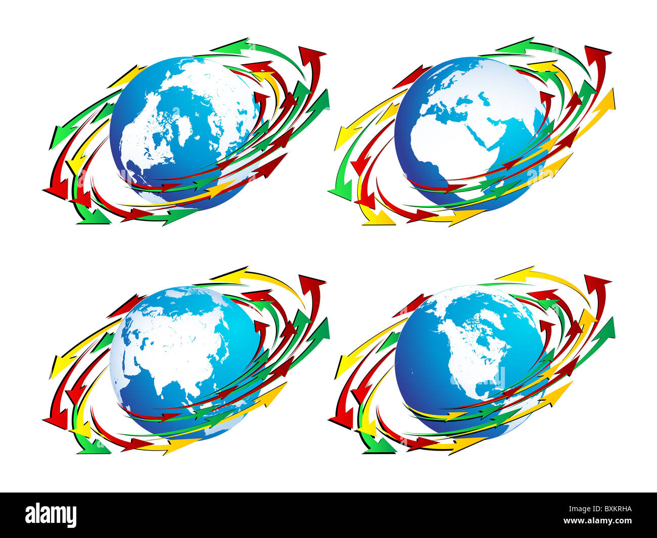 Globes and arrows Stock Photo - Alamy