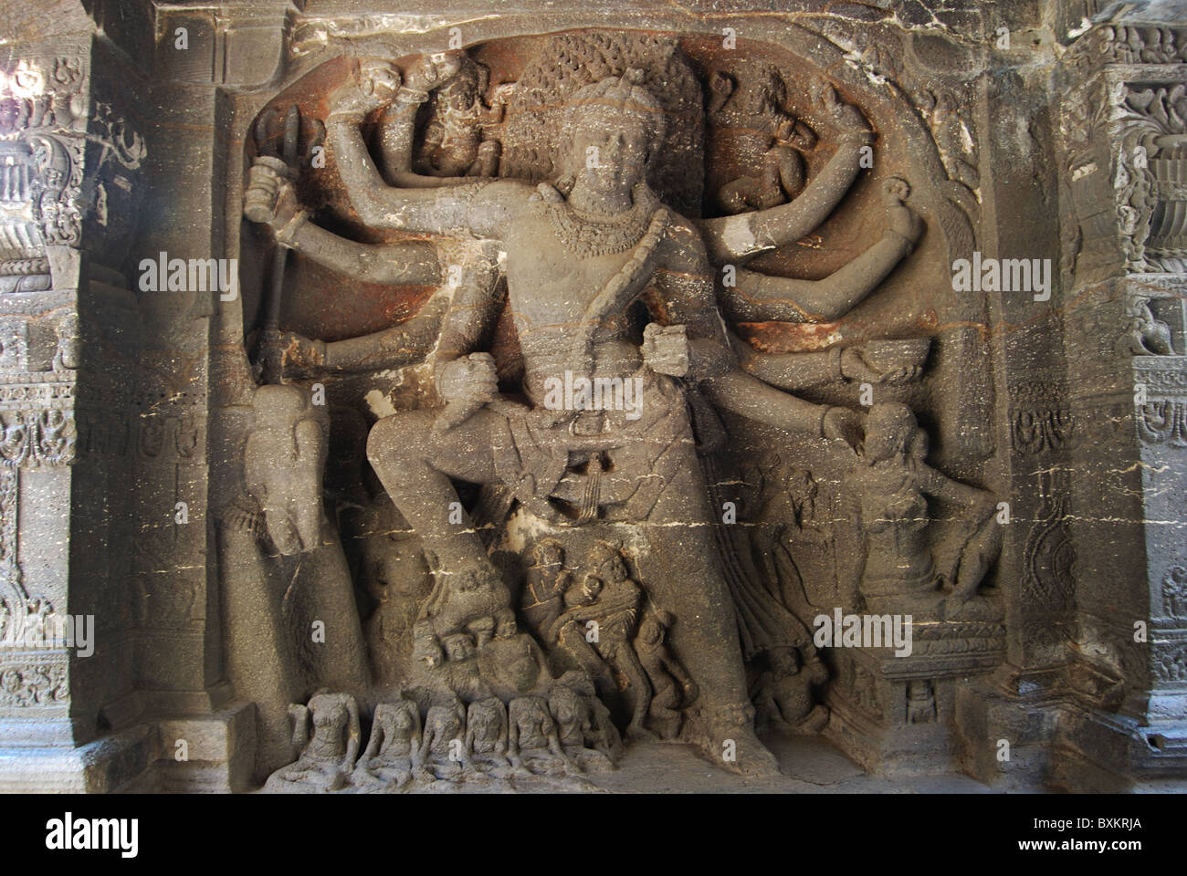 Cave 16 : Shiva is Slaying the demon Andhaka. Gajasamharamurti. Ellora ...