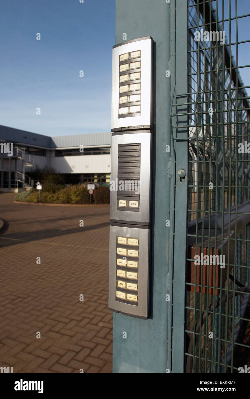Entrance gate and buzzer at offices Stock Photo - Alamy