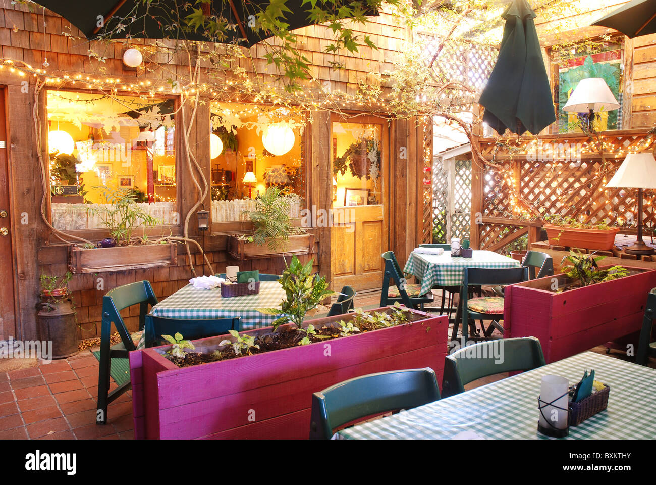 Interior of an outdoor restaurant Stock Photo - Alamy