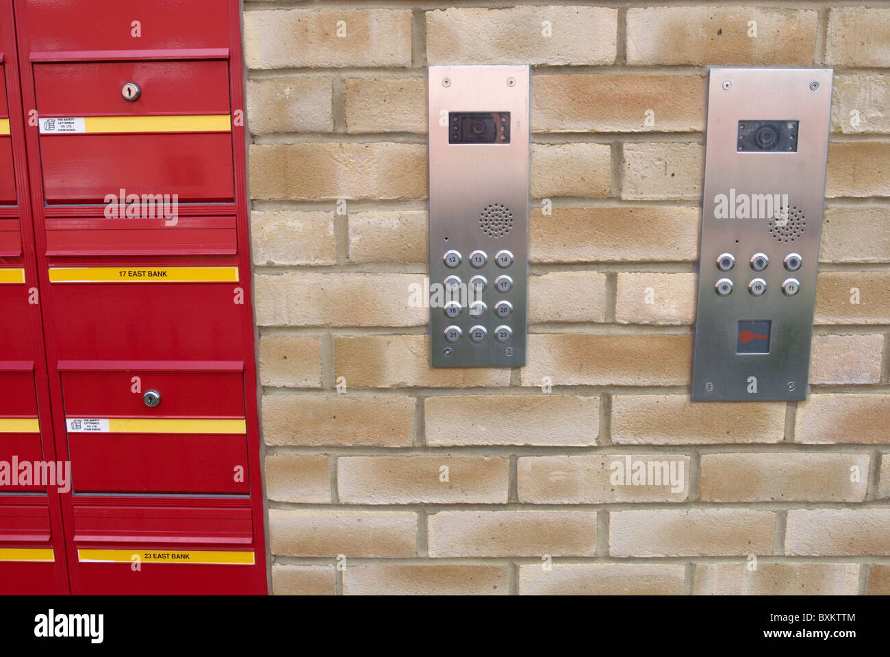 Letterboxes and intercom at an apartment block Stock Photo - Alamy